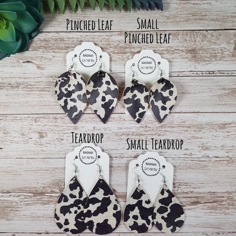 Cork Pinched Leaf Earrings/cow Print Farmhouse Lightweight | Etsy