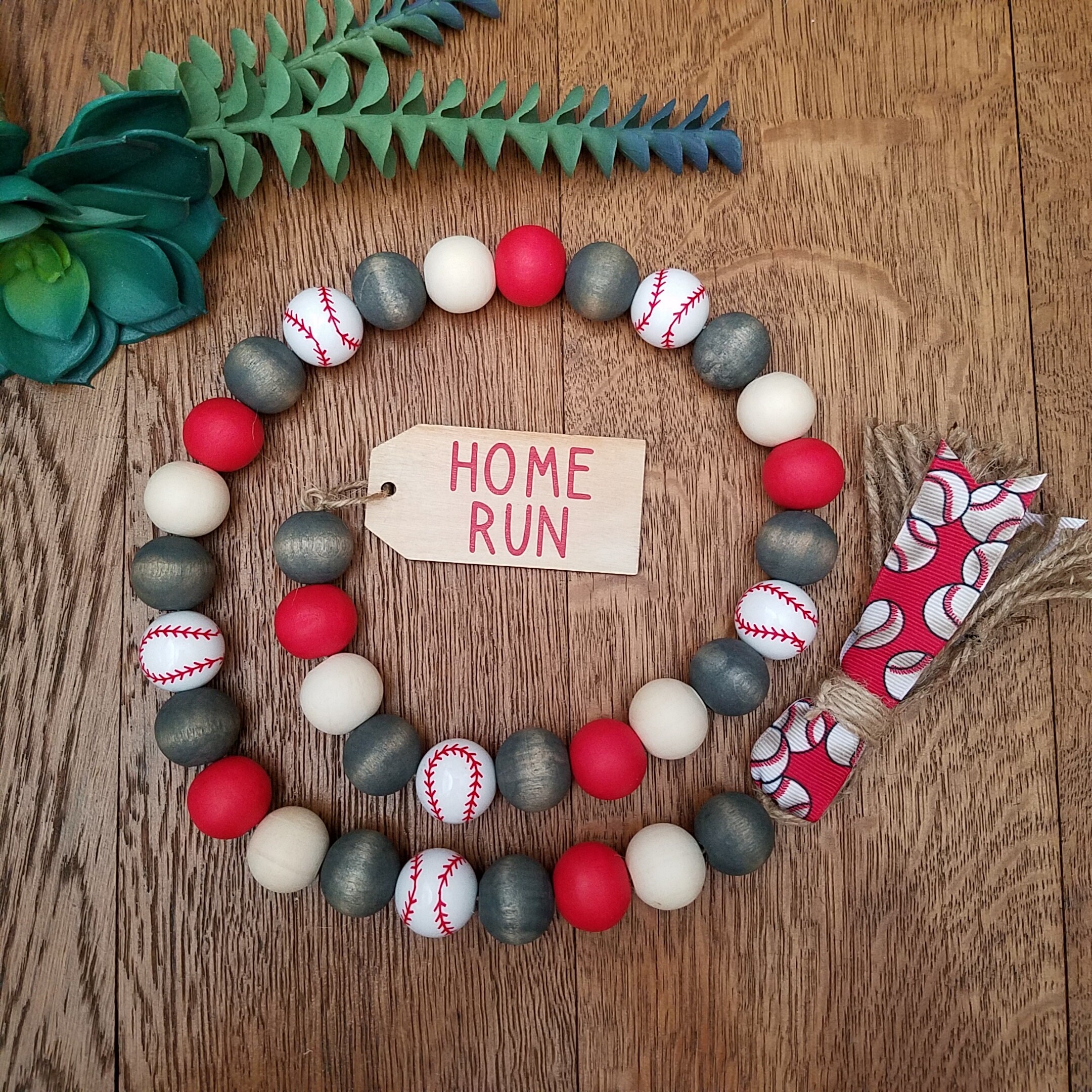 Wood Bead Garland HOME RUN/Farmhouse Bead | Etsy