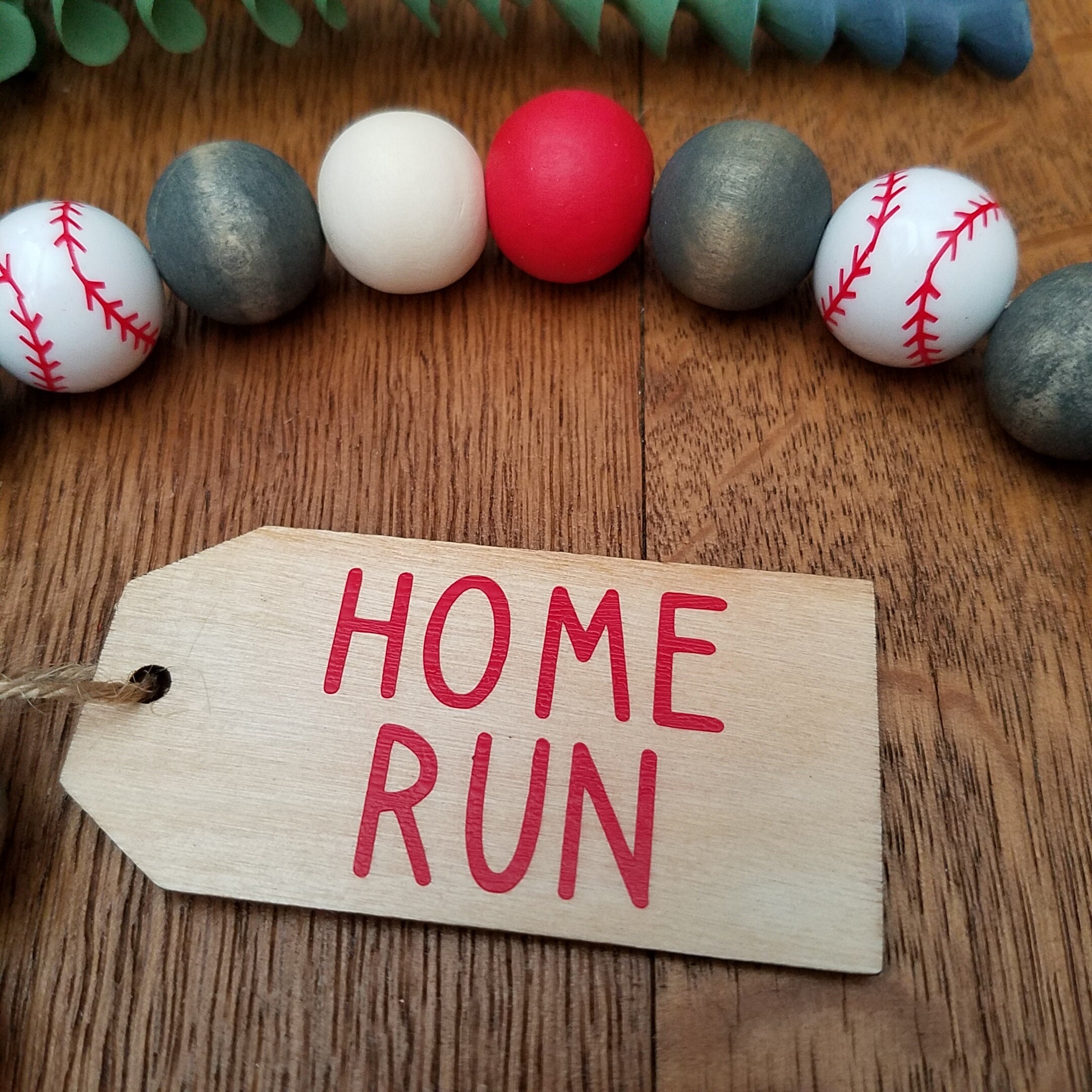 Wood Bead Garland "home Run"/farmhouse Bead Garland/sports Theme Table ...