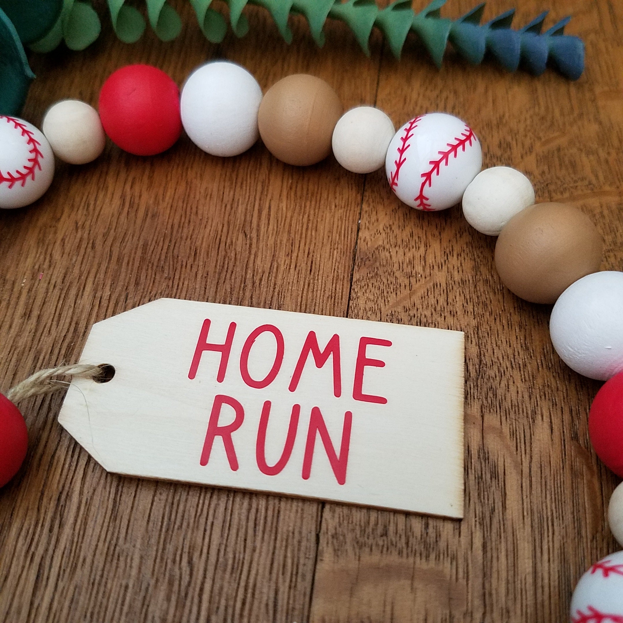 Wood Bead Garland "home Run"/farmhouse Bead Garland/sports Theme Table ...