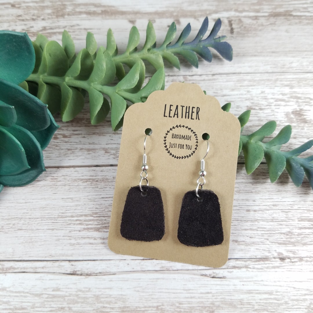 Mini Dark Brown Trapezoid Suede Leather Earrings/petite Small Geometric ...