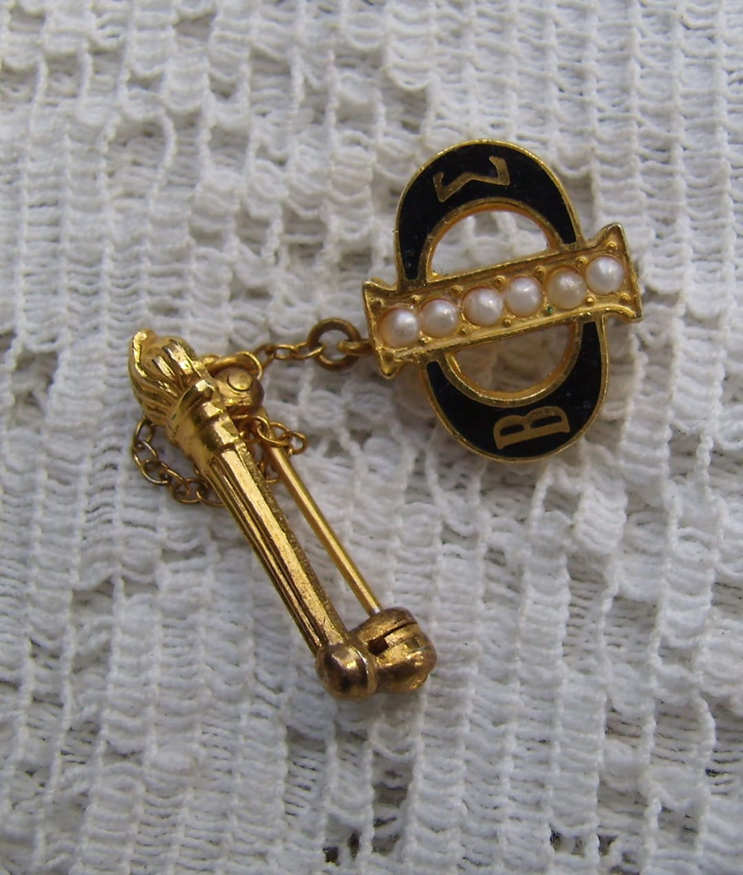 Vintage Beta Sigma Phi Sorority Pin With Pearls Joined With Torch Pin ...