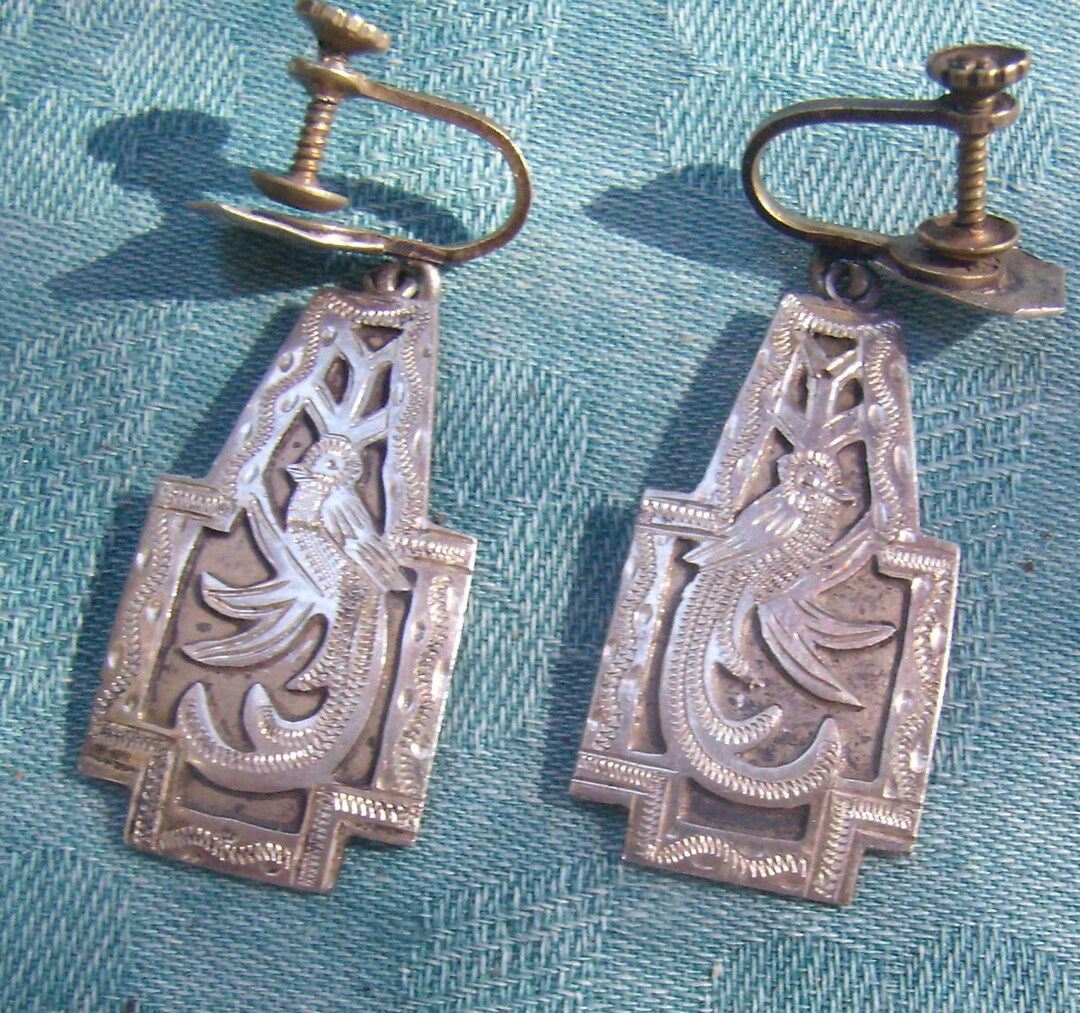 Antique/vintage Sterling Silver birds OF Paradise Screw Back Earrings ...