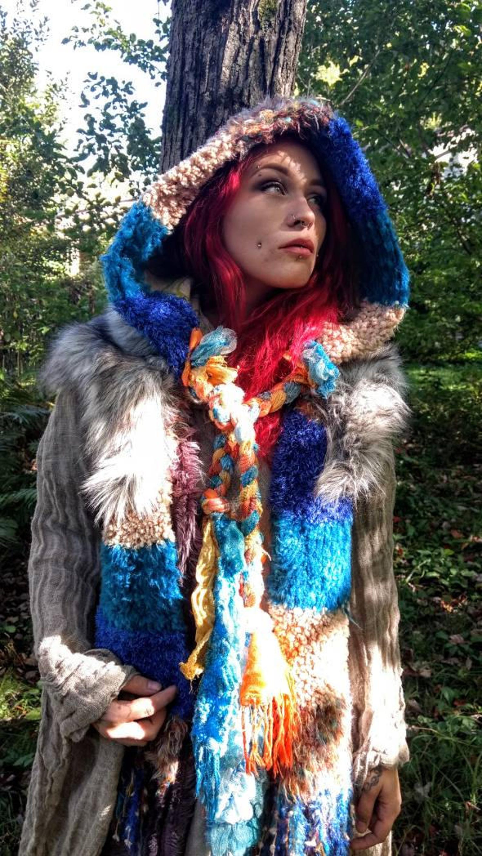 Patchwork Hood Scoodie Fur Hood Winter Hat Bohemian | Etsy