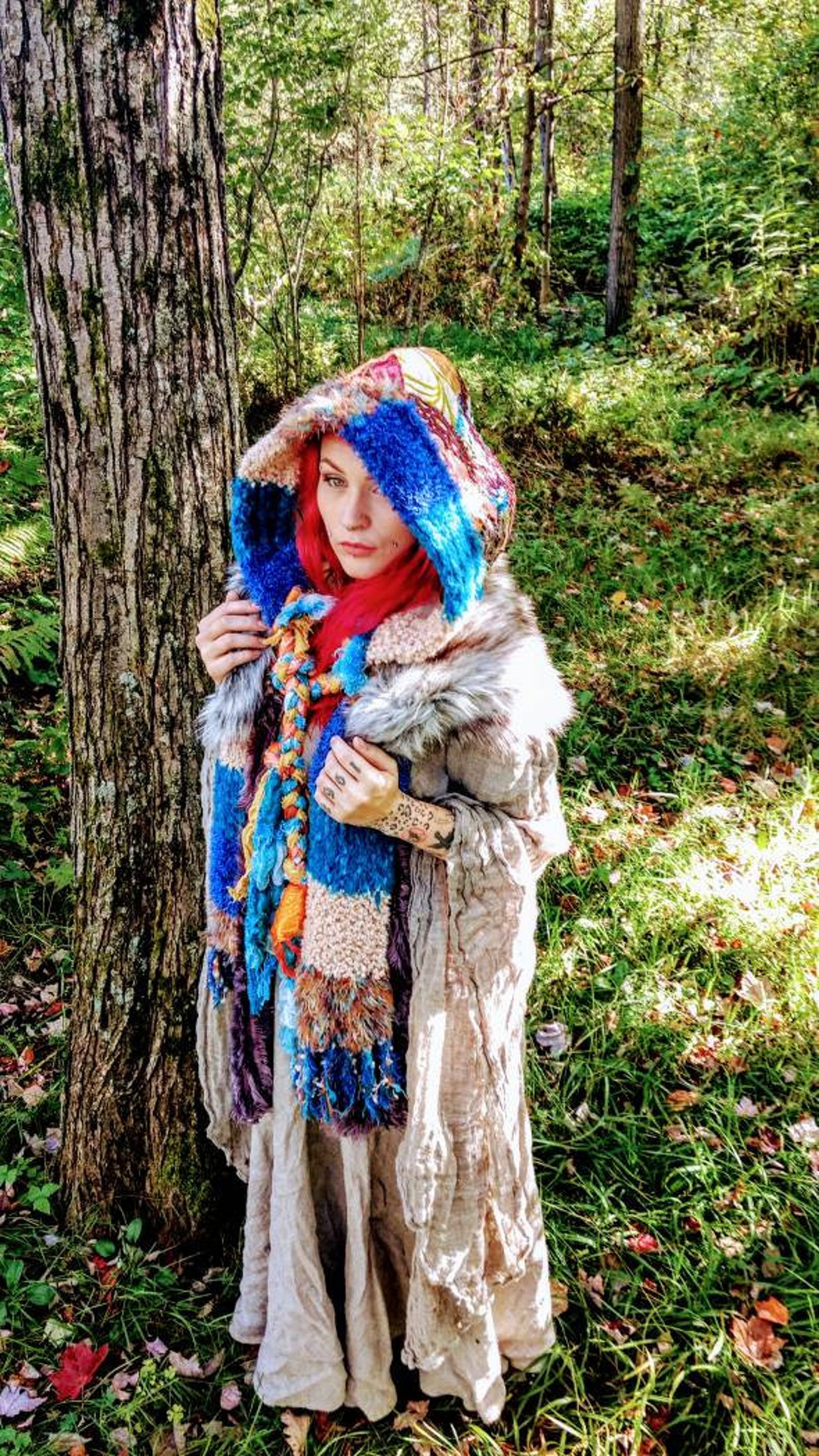 Patchwork Hood Scoodie Fur Hood Winter Hat Bohemian - Etsy