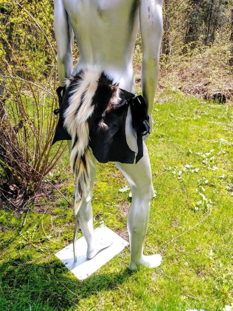 Loin Cloth Skunk Black Leather Skirt Fur White - Etsy