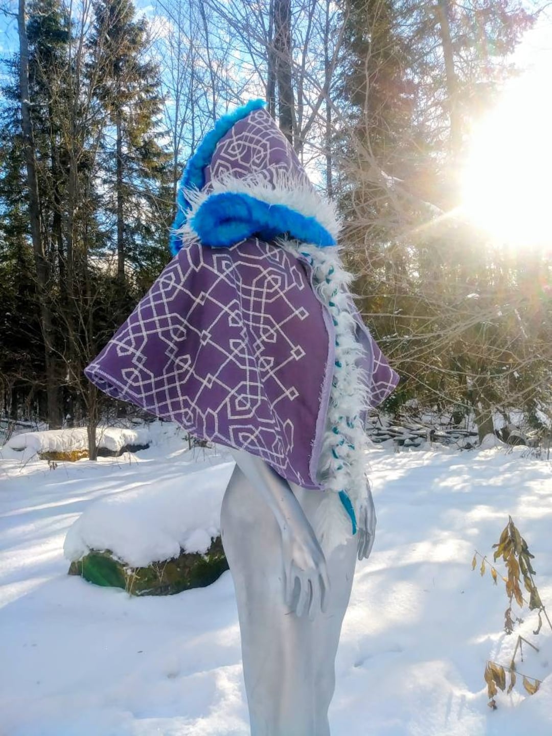 Celtic Purple Hooded Shrug, Purple Coat, Embroidered Hood, Blue Fur ...