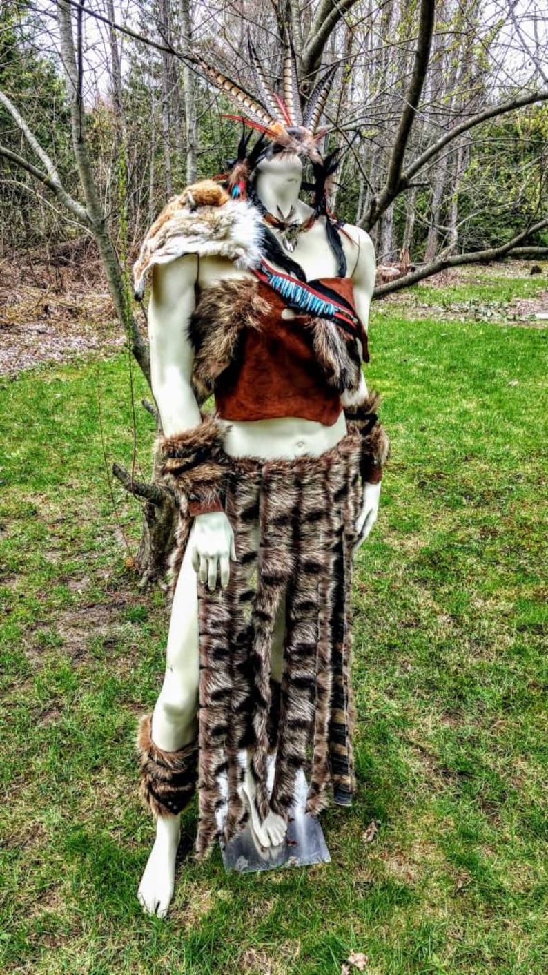 Primitive Costume Shaman Barbarian Raccoon Fur Fur Skirt Fur Arm Cuffs ...