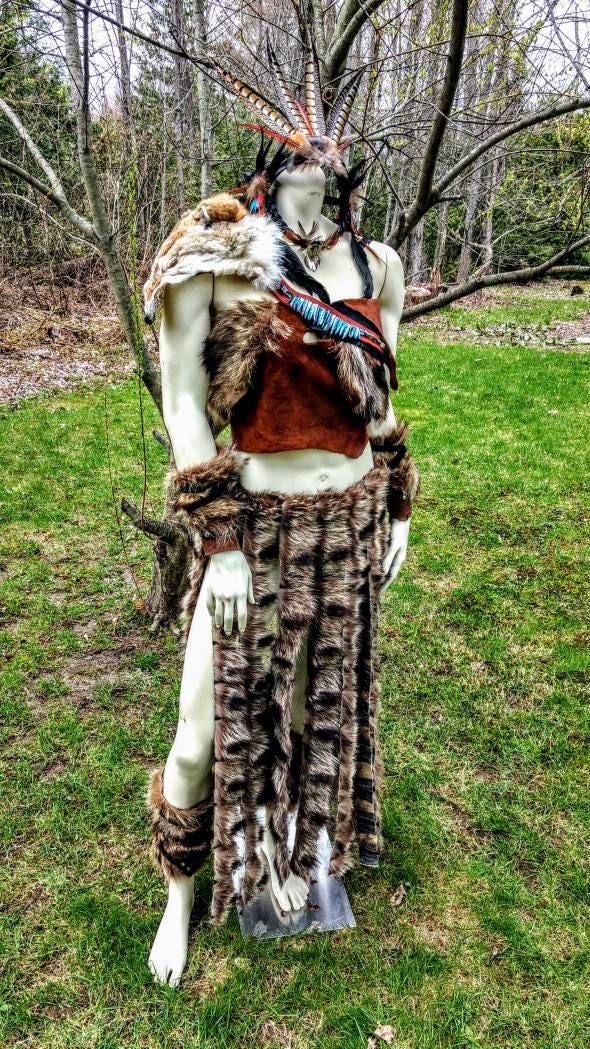 Primitive Costume Shaman Barbarian Raccoon Fur Fur Skirt Fur Arm Cuffs ...