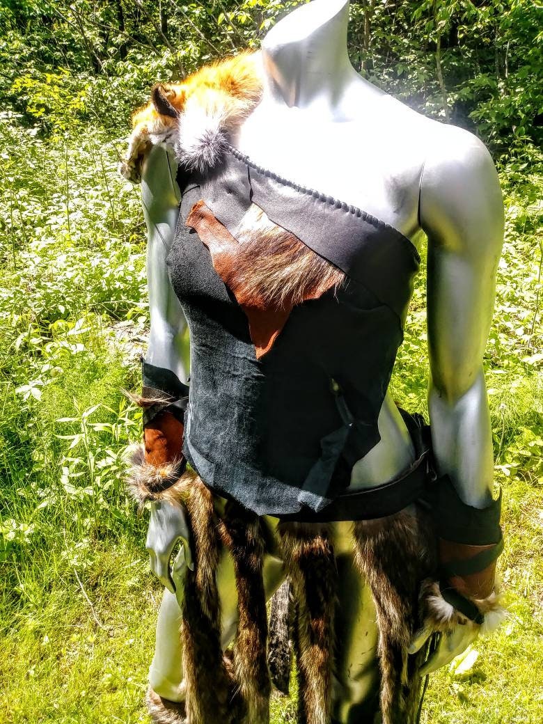 Shaman Costume, Leather Top, Fur Skirt, Leather Cuffs, Tribal Costume ...