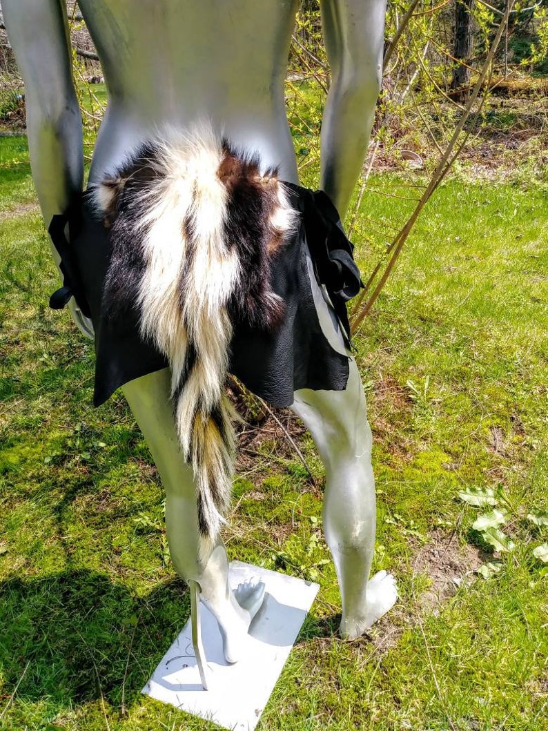 Loin Cloth Skunk Black Leather Skirt Fur White - Etsy