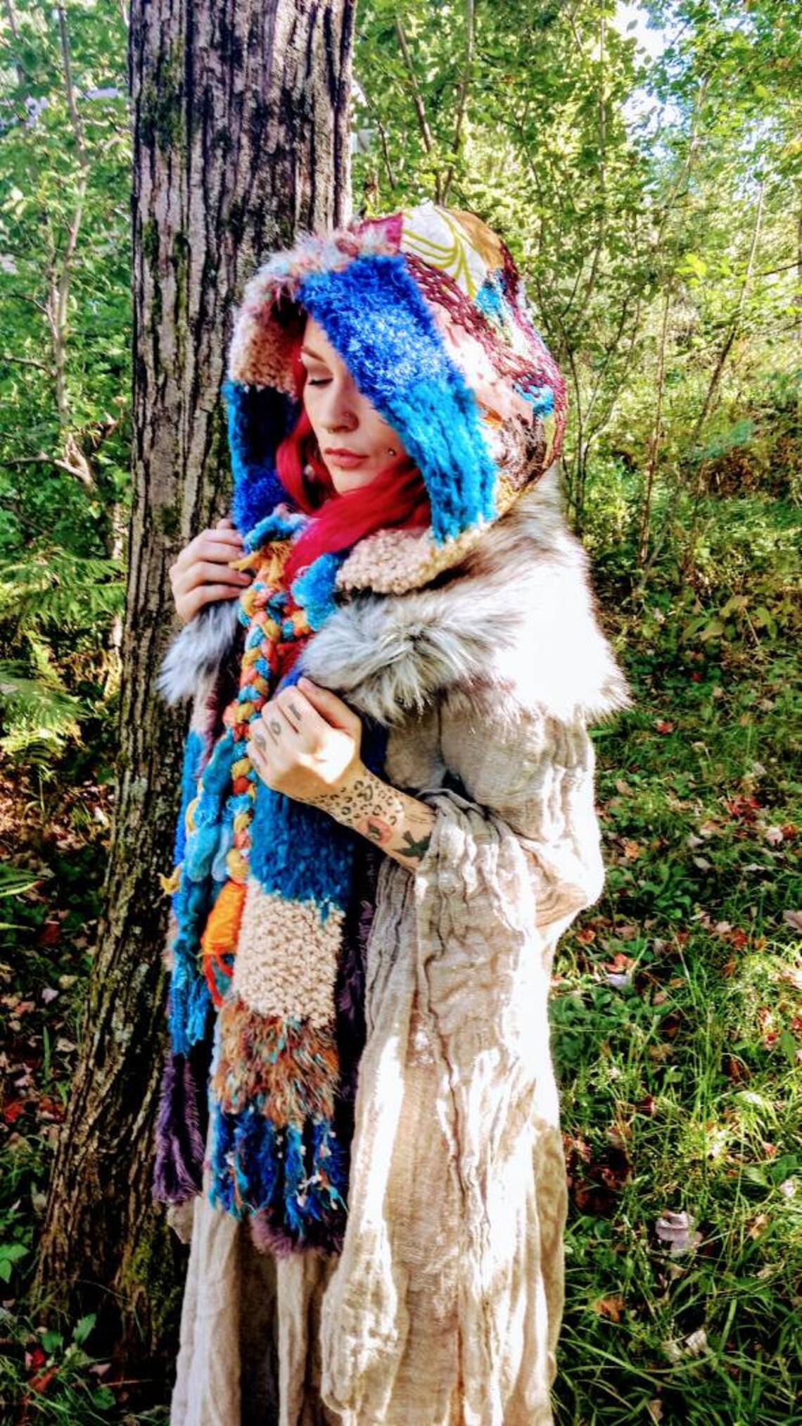 Patchwork Hood Scoodie Fur Hood Winter Hat Bohemian | Etsy