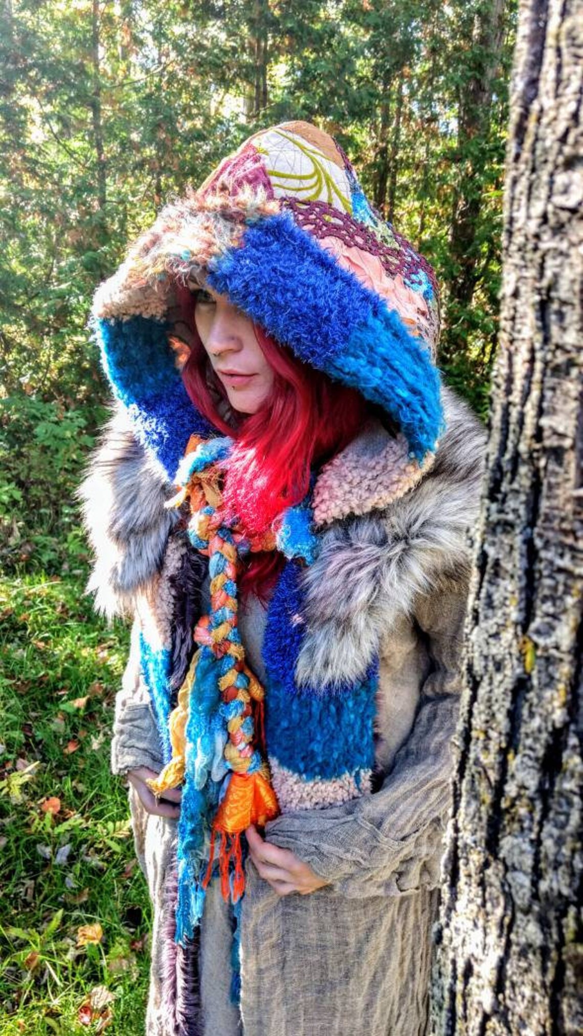 Patchwork Hood Scoodie Fur Hood Winter Hat Bohemian | Etsy