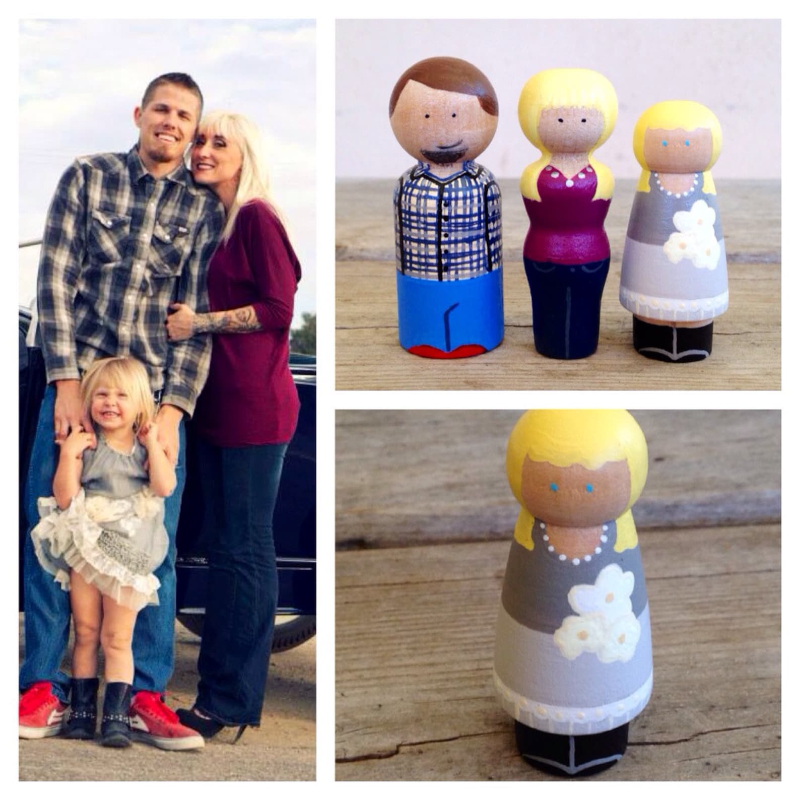 Custom Family of 3 Peg People - Etsy