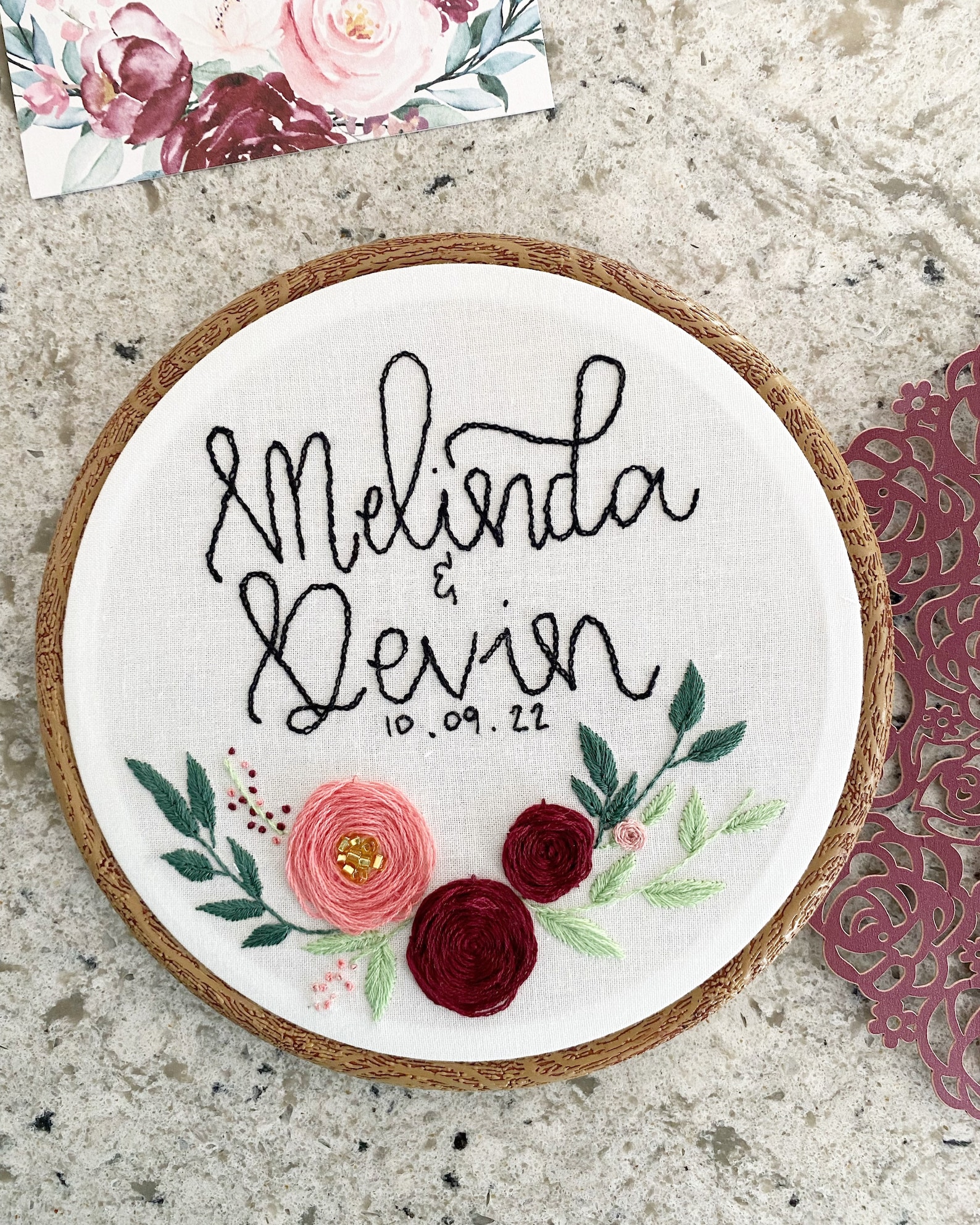 Custom Name and Date Embroidery - Gift for Weddings, Gift for ...