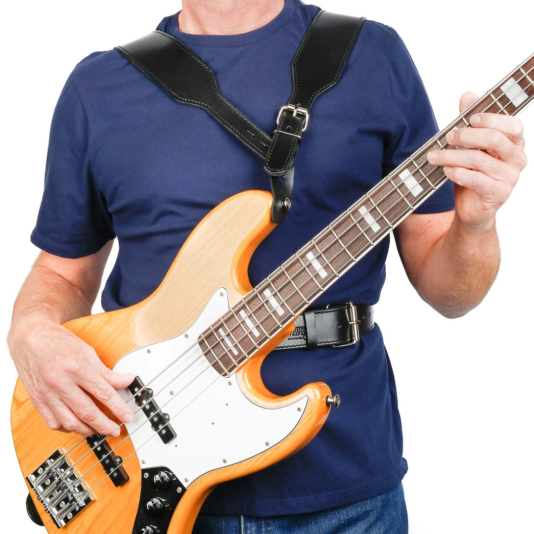 Black Leather Double Shoulder Guitar Strap Ergonomic Harness Strap ...