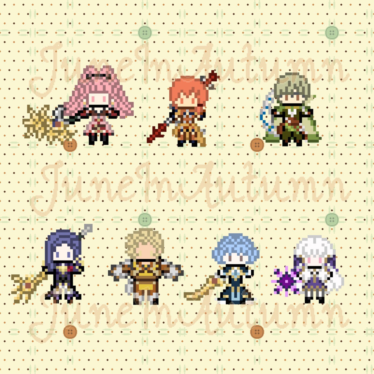 FE3H Golden Deer Timeskip Perlers (hilda, Leonie, Ignatz, Lorenz ...