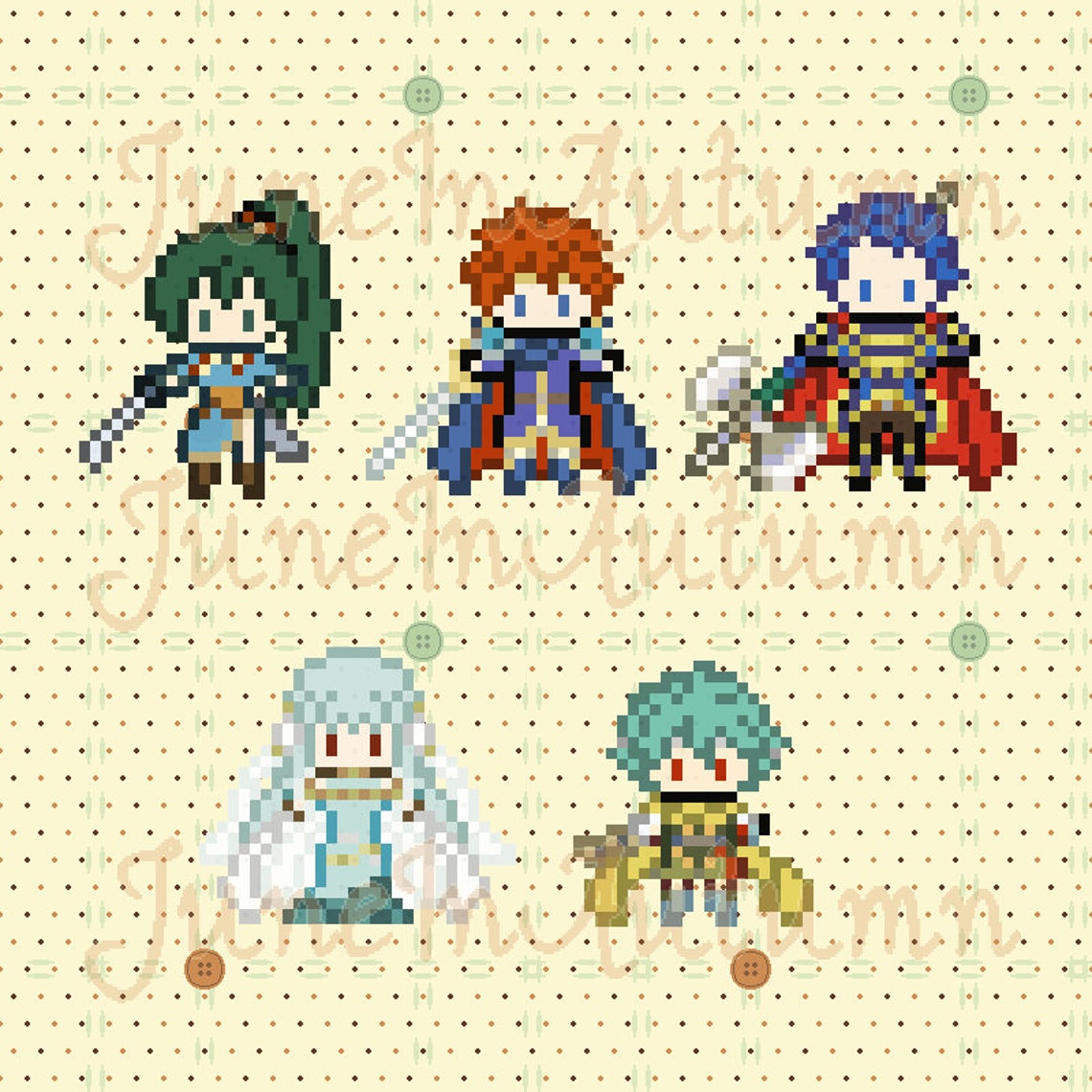 FE7 Lords and Dancers Inspired Perlers (lyn, Eliwood, Hector, Ninian ...