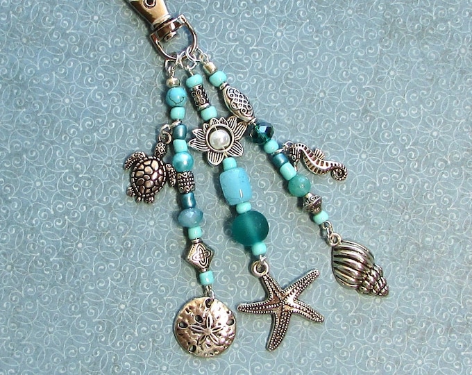 Beachy Boho Purse Tassel Aqua Silver Shells Turtle Starfish - Etsy
