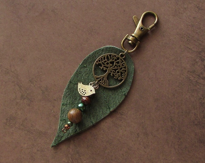 Leaf Keychain Purse Tassel Green Suede Leather Boho Bag Charm | Etsy