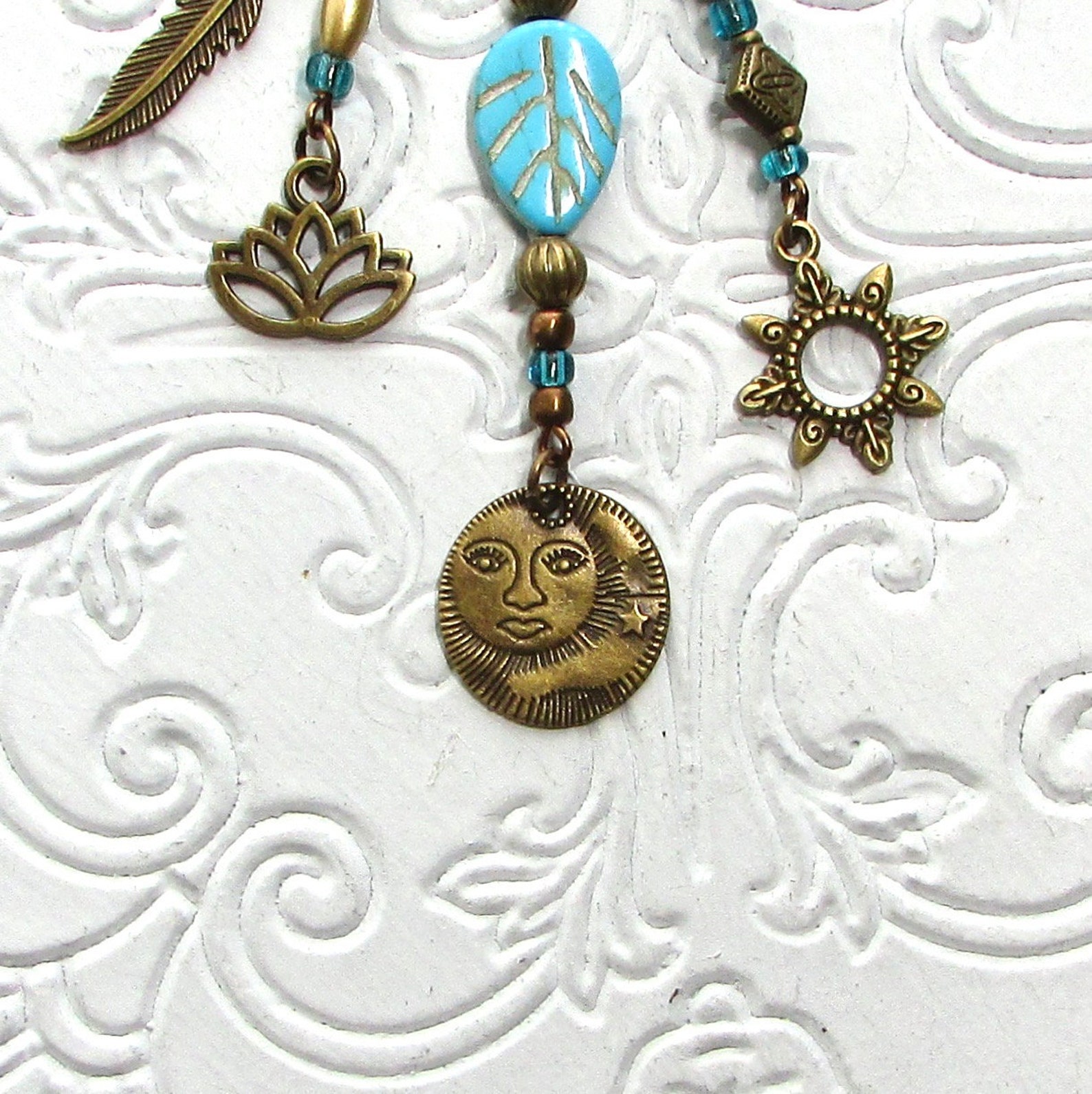 Boho Purse Tassel Bronze Sun Moon Celestial Face Hippie Beaded Fringe ...