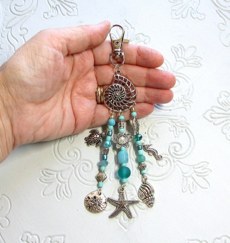 Beachy Boho Purse Tassel Aqua Silver Shells Turtle Starfish - Etsy