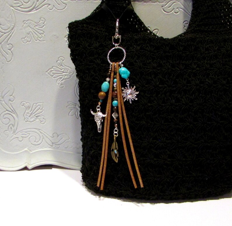Western Purse Tassel Boho Chic Bag Charm Keychain Hippie - Etsy