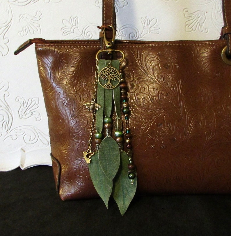Purse Tassel Boho Purse Charm Green Leather Leaf Fringe Purse - Etsy