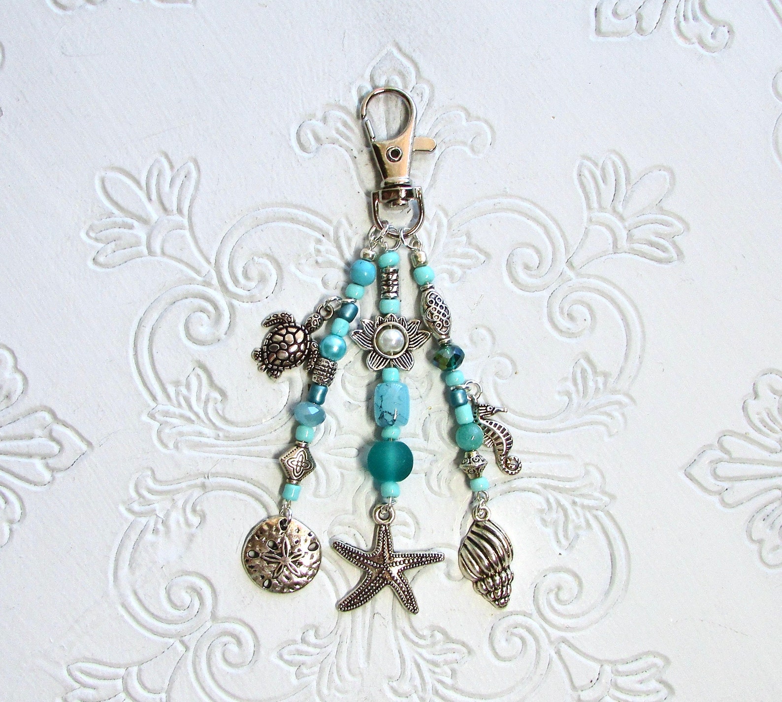 Beachy Boho Purse Tassel Aqua Silver Shells Turtle Starfish - Etsy