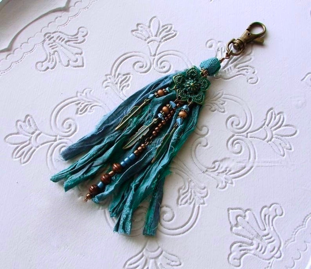 Silk Purse Tassel Boho Keychain Hippie Fringe Silk Purse Tassel Bag ...