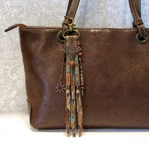 Leather Fringe Purse Charm Long Leather Bag Charm Copper Leather Tassel ...