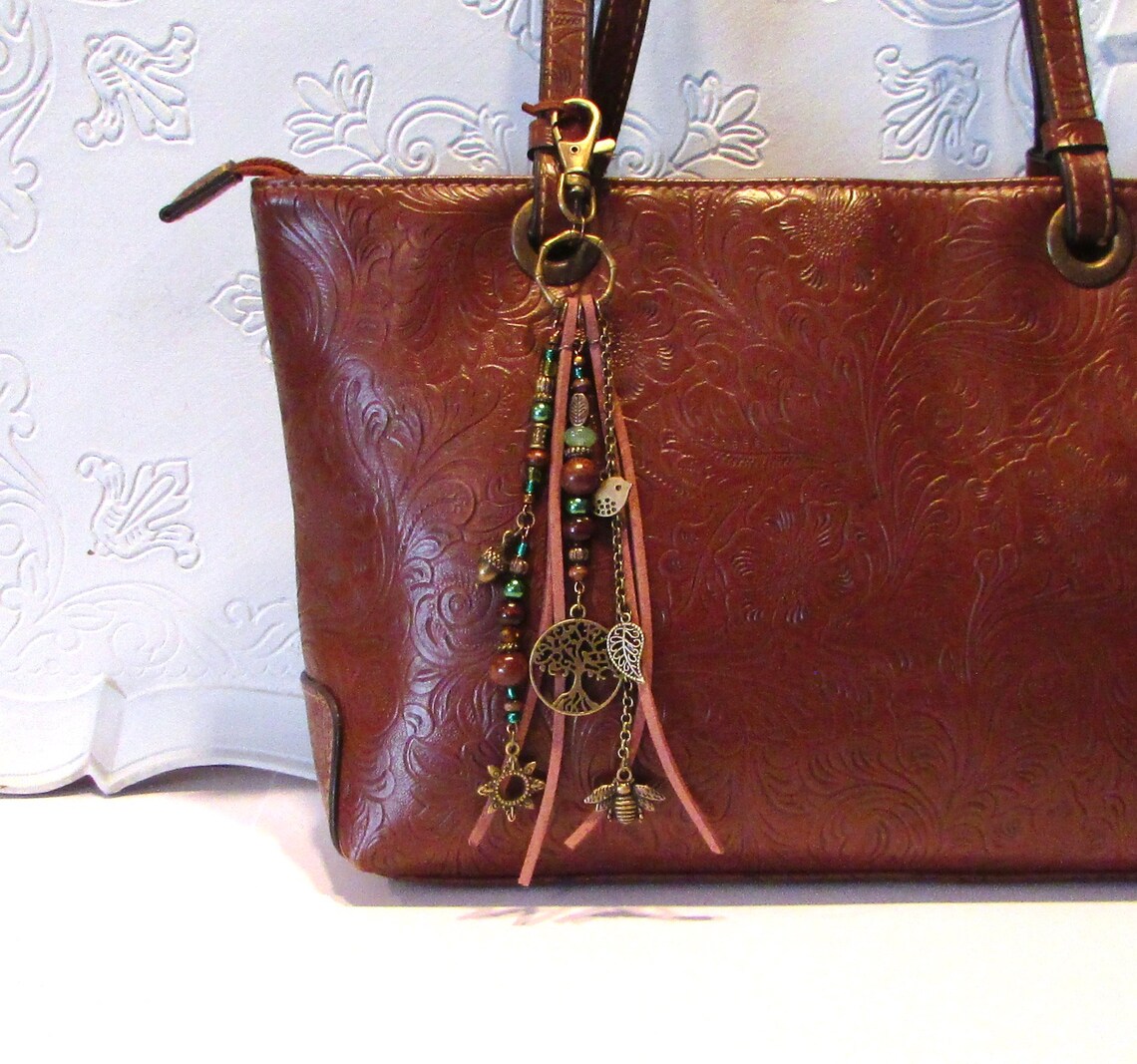 Nature Purse Tassel Earthy Hippie Boho Beaded Fringe Bag Charm Tree of ...