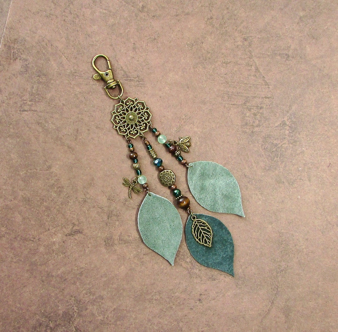 Leaf Purse Tassel Earthy Nature Green Leather Leaf Hippie Boho Beaded ...