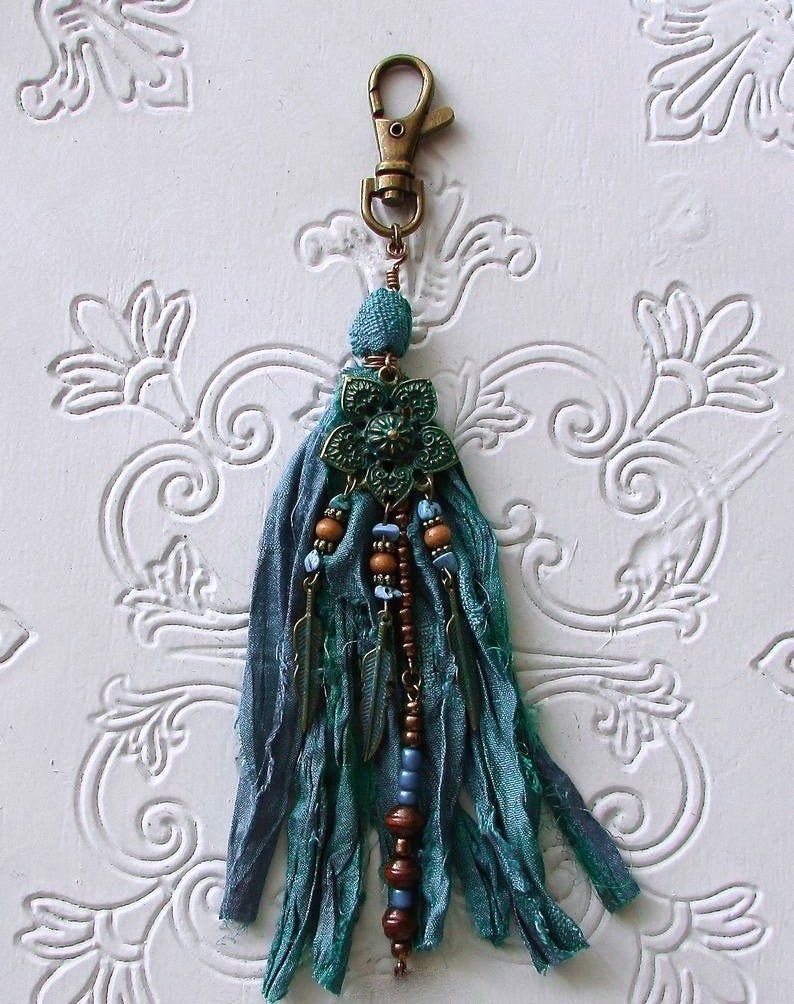 Silk Purse Tassel Boho Keychain Hippie Fringe Silk Purse - Etsy