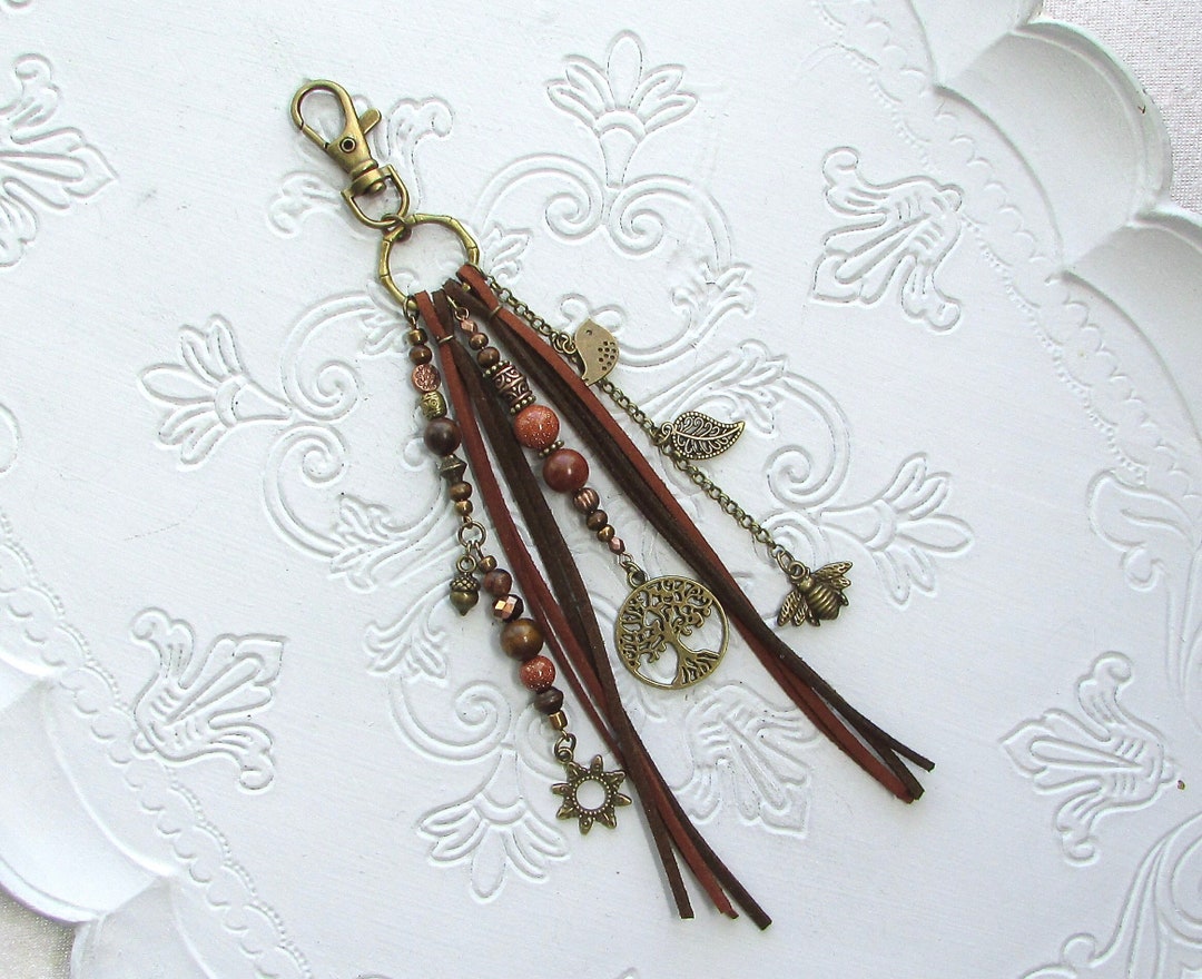 Nature Purse Tassel Earthy Hippie Boho Beaded Fringe Bag Charm Tree of ...