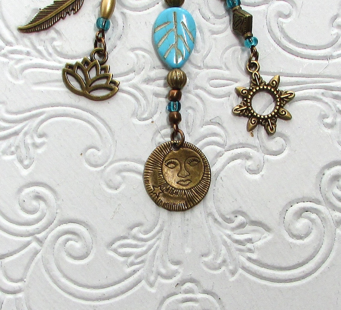 Boho Purse Tassel Bronze Sun Moon Celestial Face Hippie Beaded Fringe ...