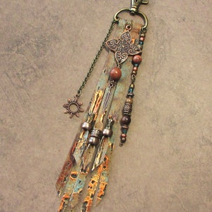 Leather Fringe Purse Charm Long Leather Bag Charm Copper Leather Tassel ...