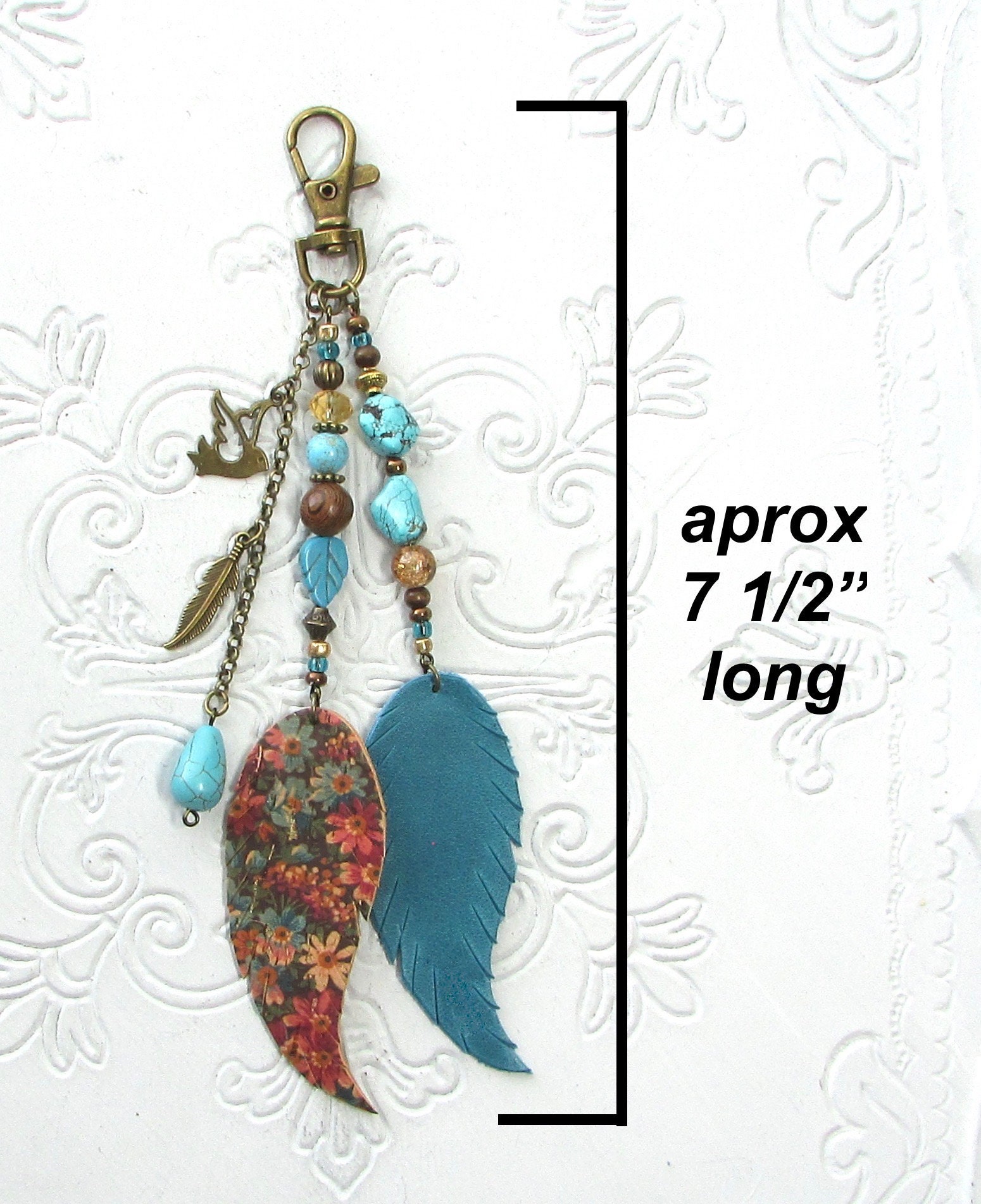 Purse Tassel Boho Bag Charm Western Leather Feathers & Turquoise Fringe ...