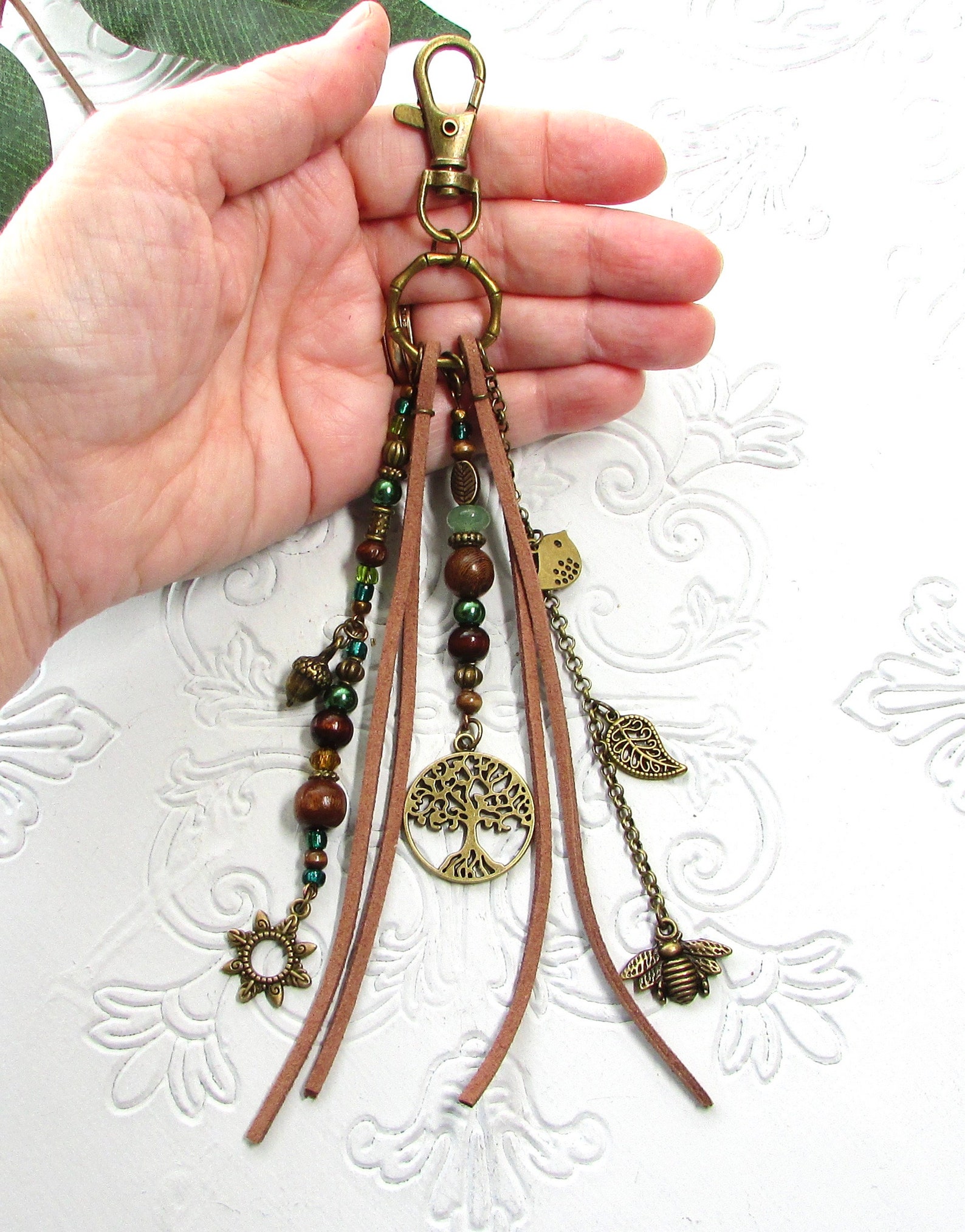 Nature Purse Tassel Earthy Hippie Boho Beaded Fringe Bag Charm Tree of ...
