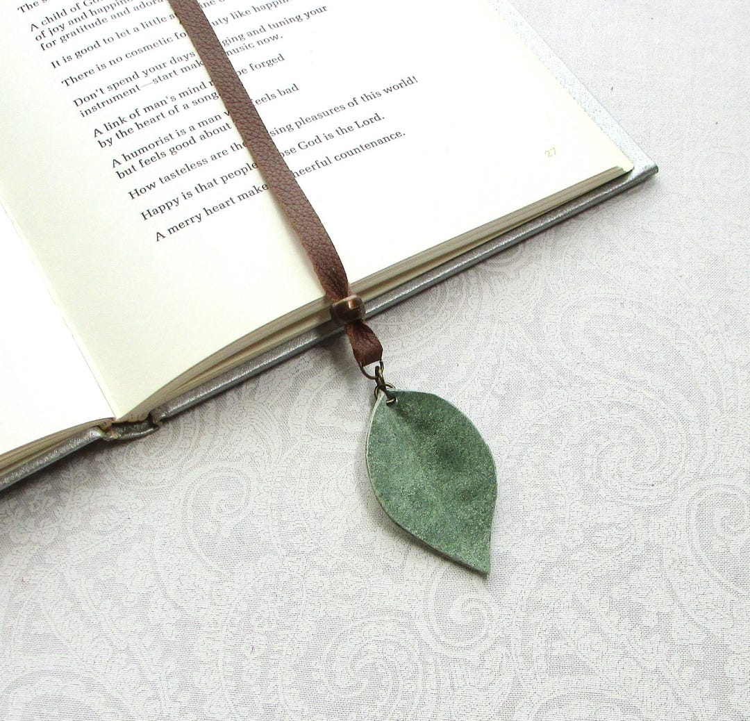 Leather Bookmark Green or Plum Suede Leather Feather Leaf Book Lover ...
