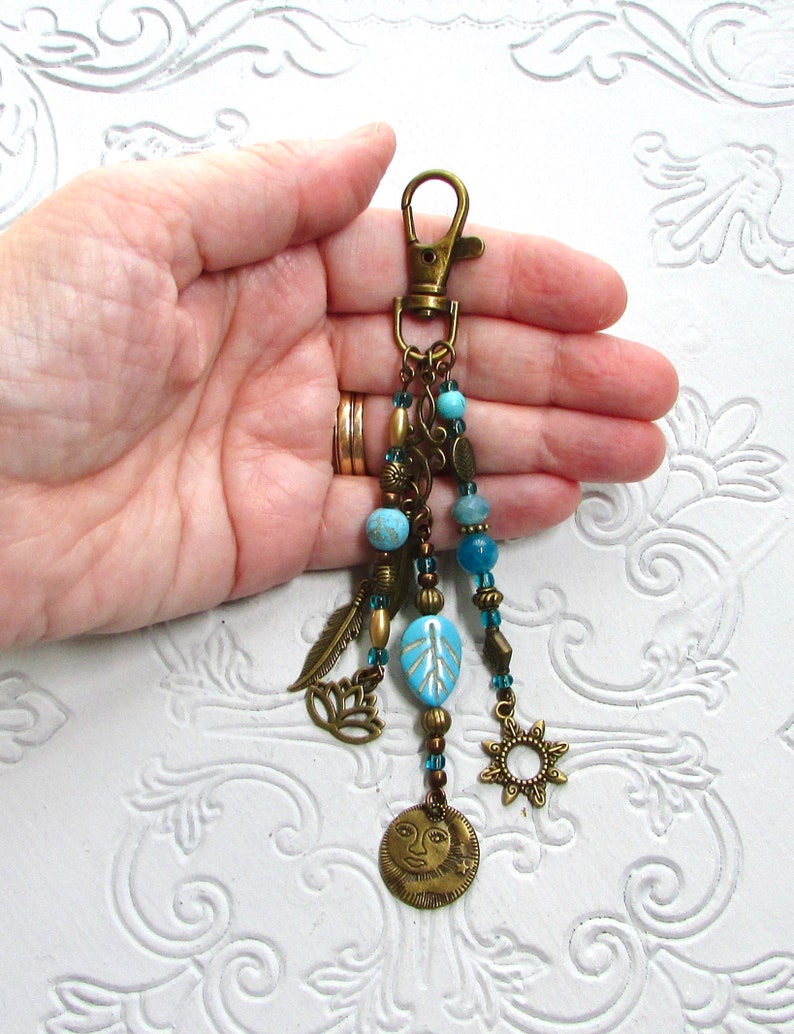 Boho Purse Tassel Bronze Sun Moon Celestial Face Hippie Beaded Fringe ...