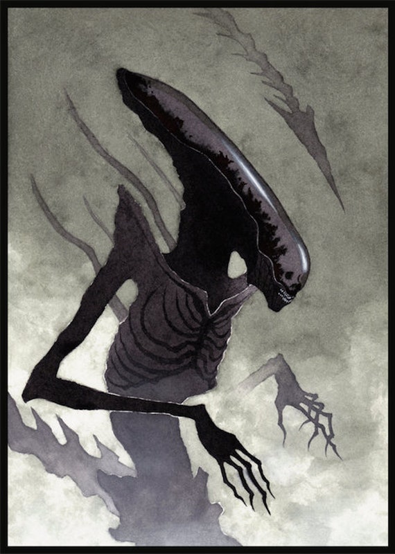 Xenomorph Art Print Watercolor | Etsy