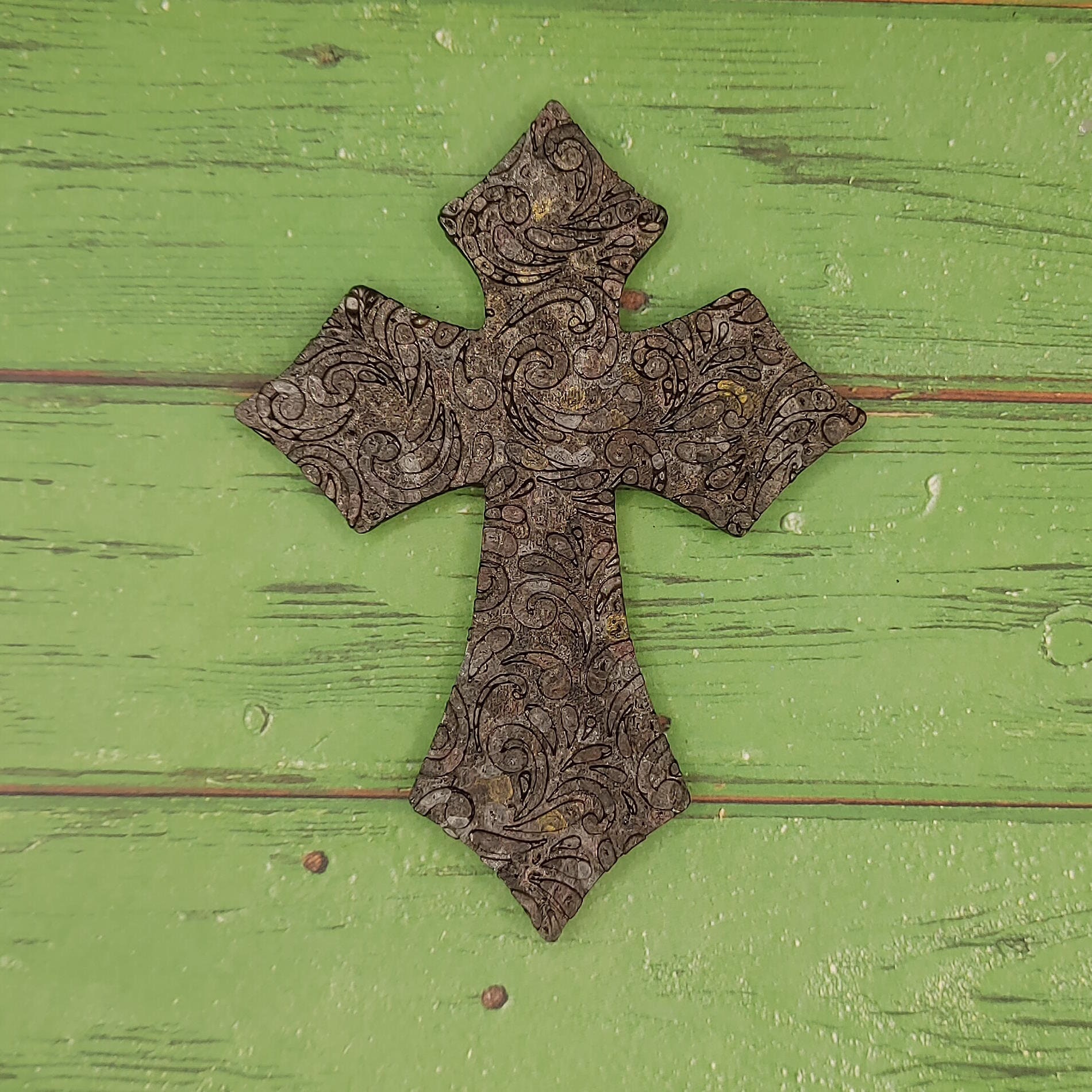Pointy Cross With Floral Leather Pattern Freshie Mold - Silicone Mold ...