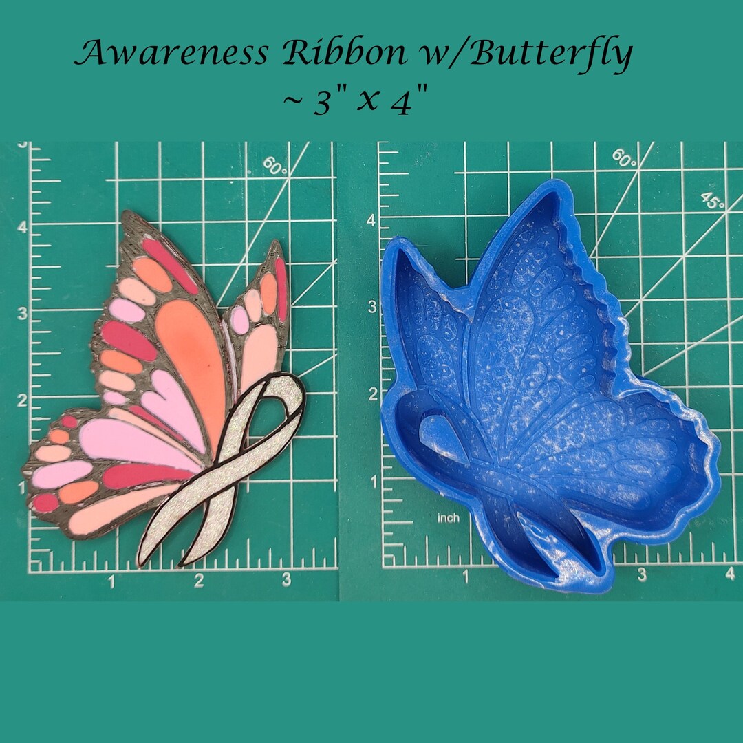 Awareness Ribbon With Butterfly Freshie Mold Silicone Mold Freshie Mold ...
