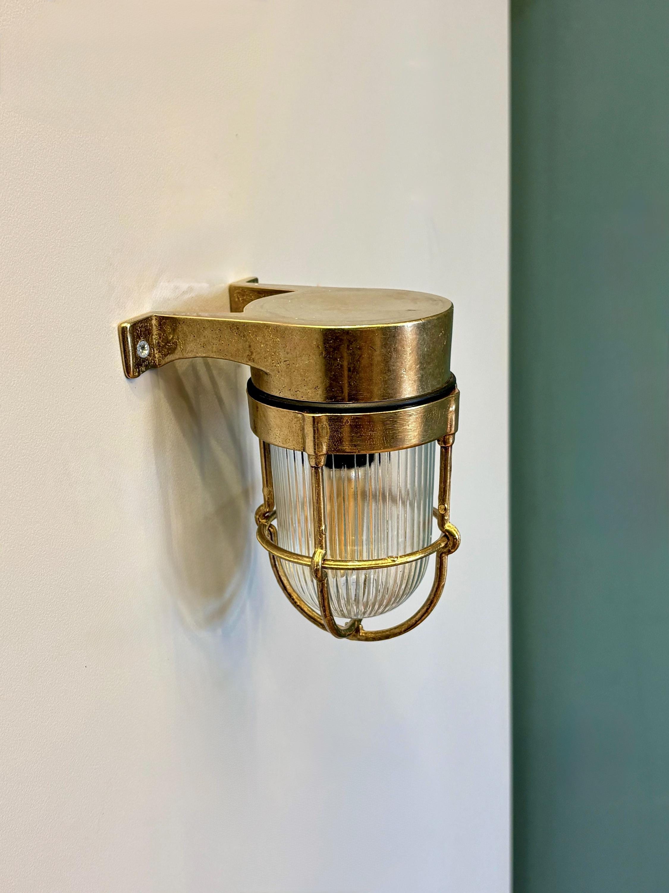 BACENO MINI Brass Harbor Wall Lamp, Ribbed Marine Lantern for Coastal ...