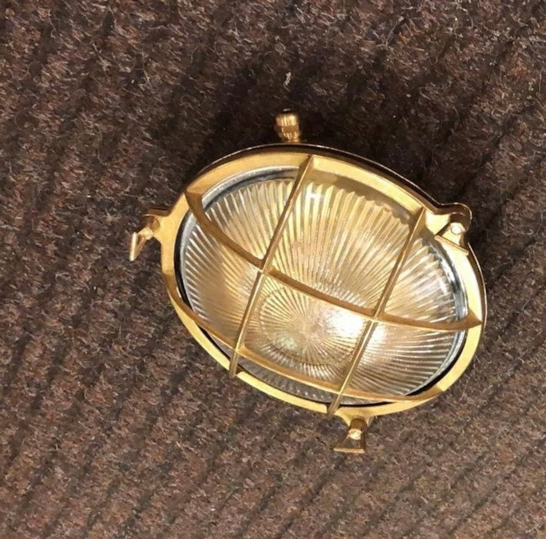 PATIN GRANDE Brass Nautical Wall Light, IP64 Outdoor Bulkhead Fixture ...