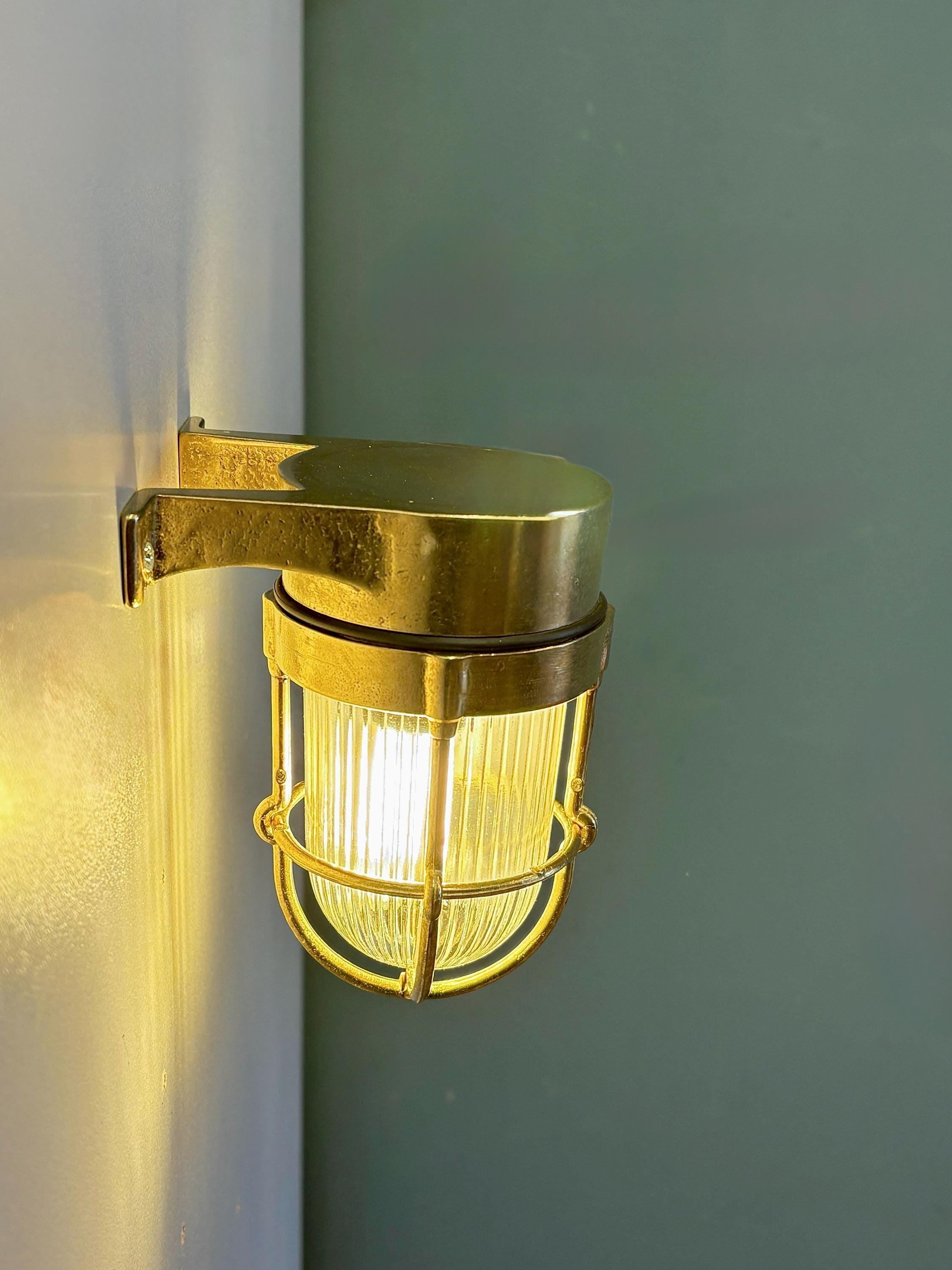 BACENO MINI Brass Harbor Wall Lamp, Ribbed Marine Lantern for Coastal ...