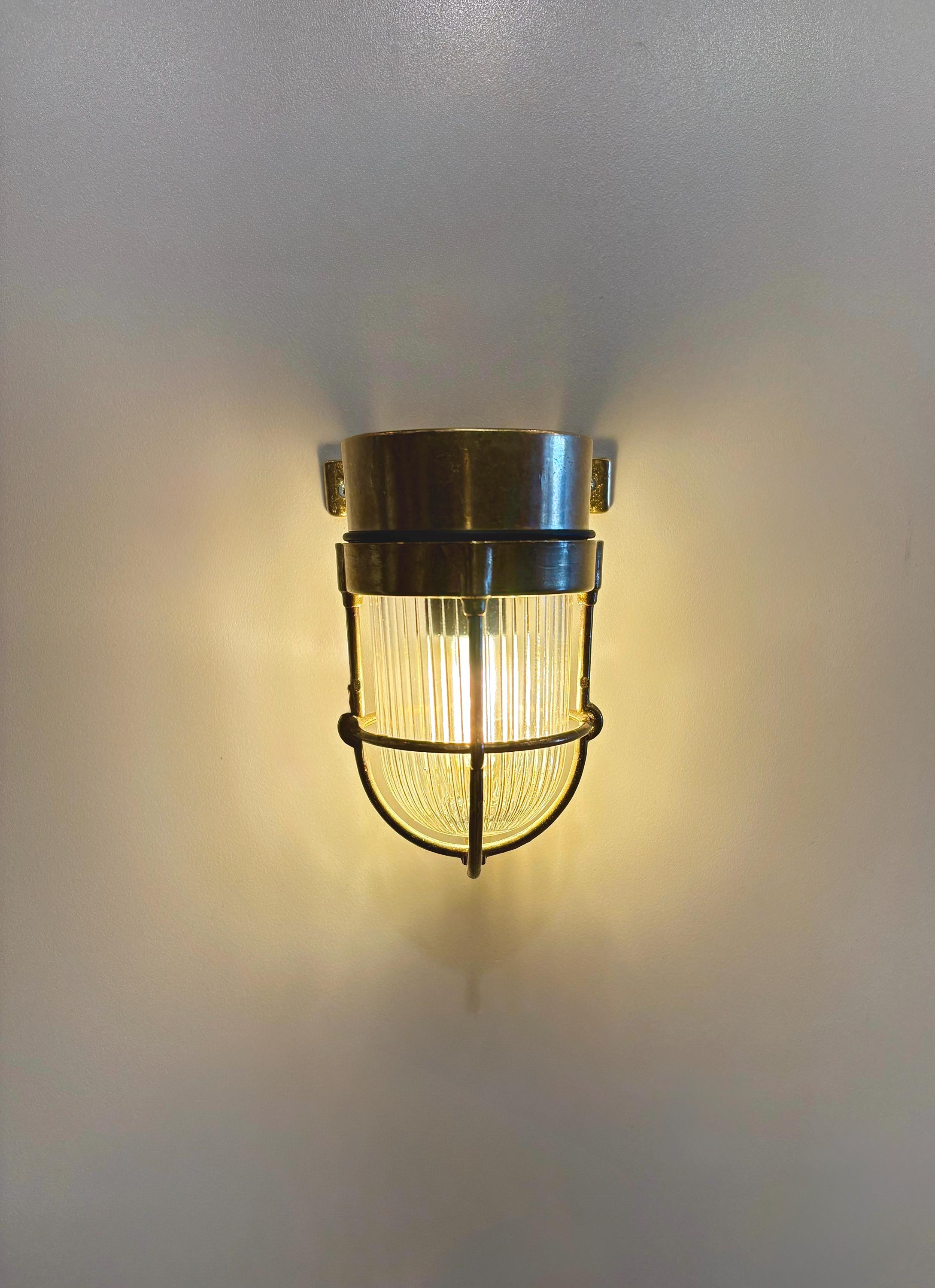 BACENO MINI Brass Harbor Wall Lamp, Ribbed Marine Lantern for Coastal ...