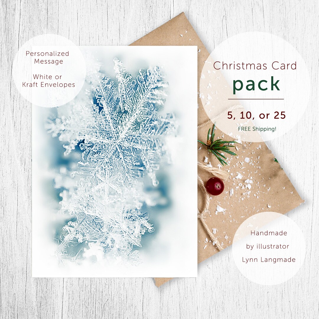 Personalized Christmas Card - Snowflake Holiday Card & Kraft Envelope ...