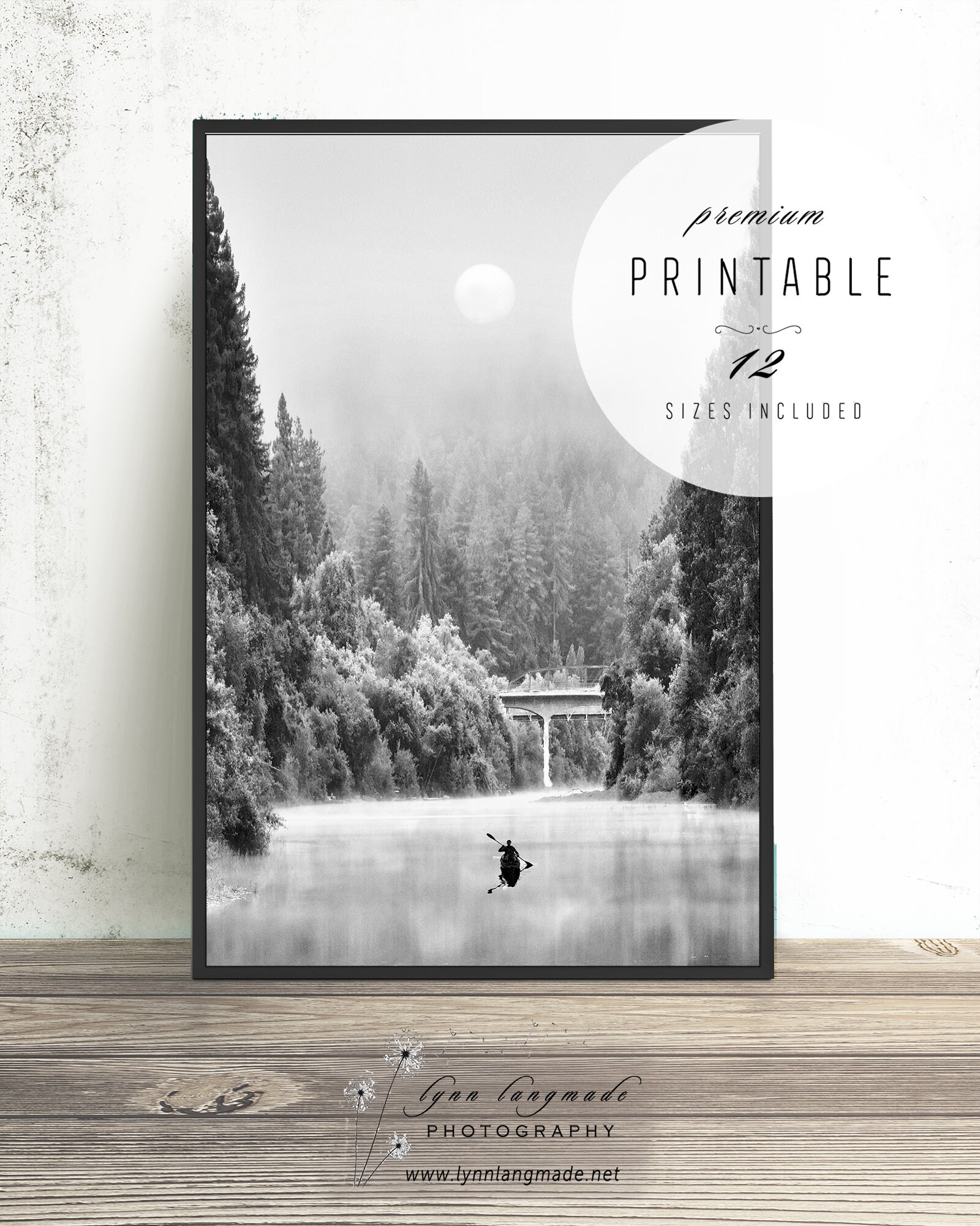 Relaxing Wall Art Printable River Print Black and White | Etsy